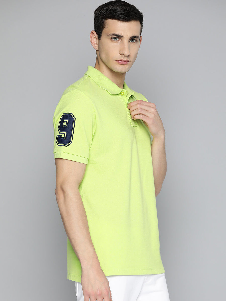 Alcis Men Lime Green Typography Printed Polo Collar Slim Fit T-shirt ...