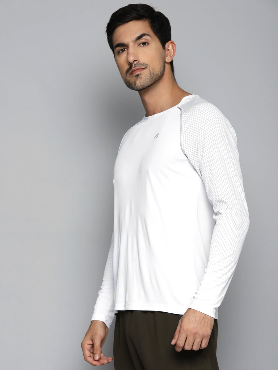 ALCIS Men White Slim Fit Running T-shirt AAMTEEDM00020103-S
